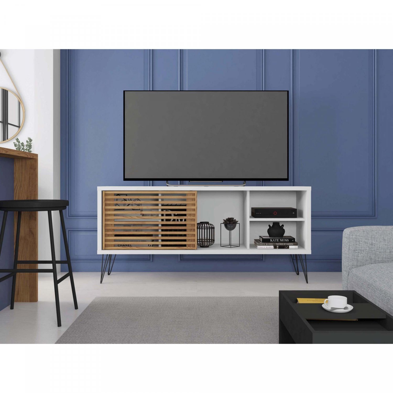 Rack para TV até 55 Polegadas Industrial Retrô 136cm em BP Porta Ripada Multiverso Espresso ...