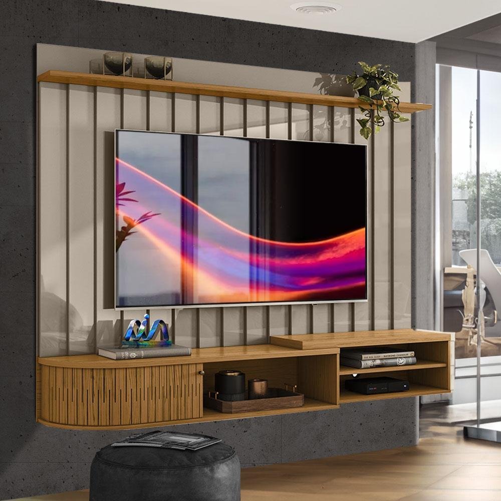 Painel Com Rack Suspenso Ripado Para TV Até 75 Polegadas Fendi Naturale Insígnia Shop JM ...