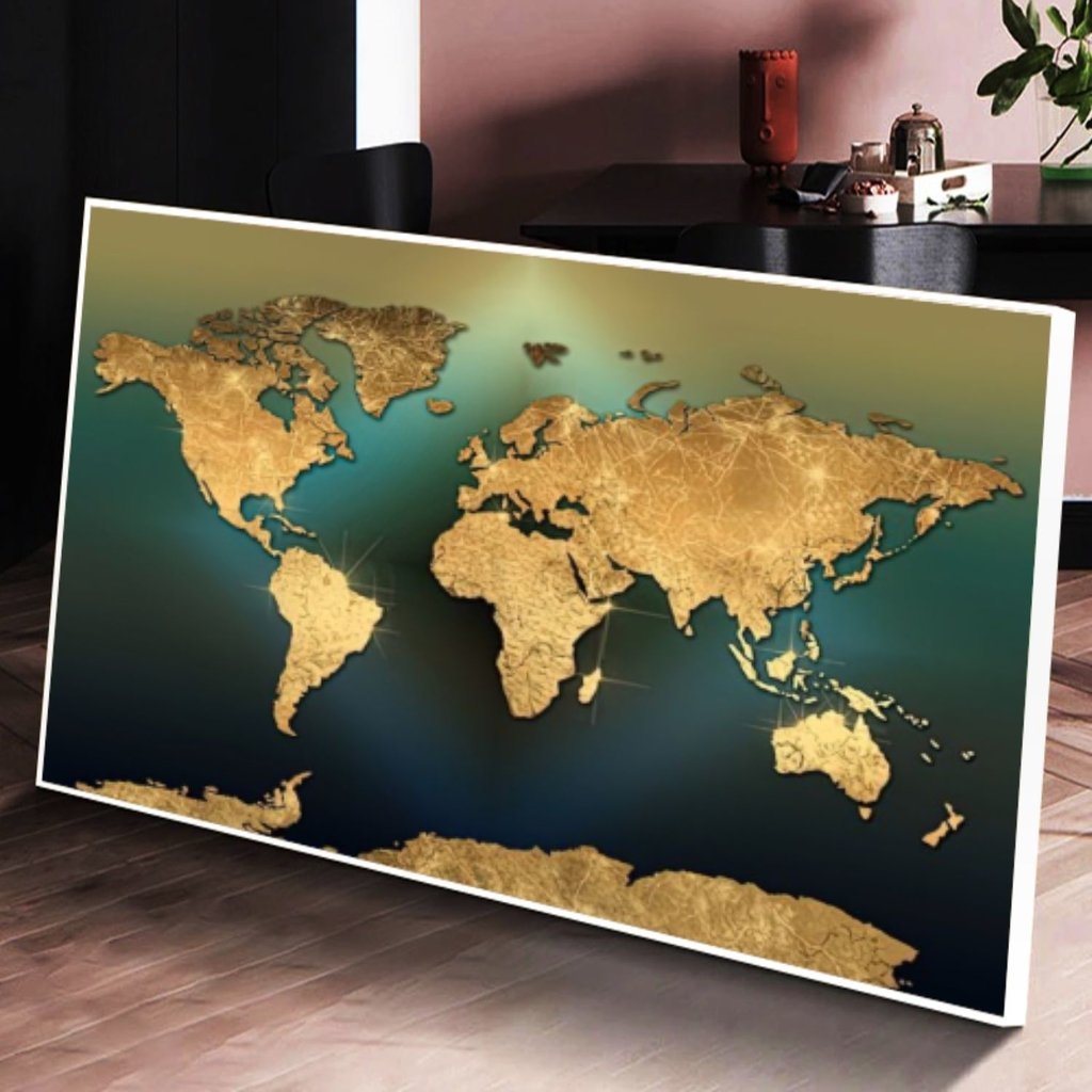 Quadro Mapa Mundi De Ouro:120x80 cm/BORDA INFINITA | MadeiraMadeira
