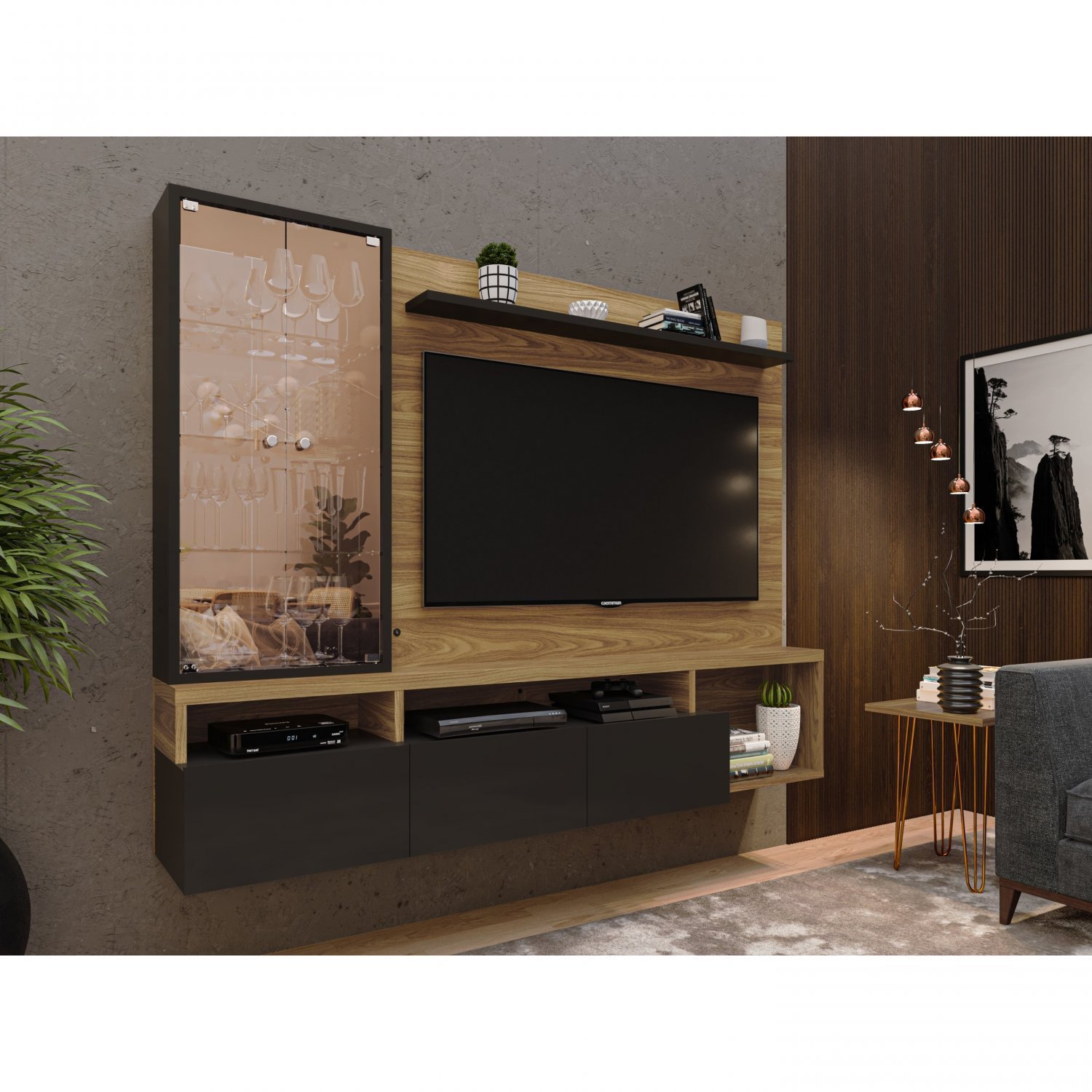 Painel para TV até 70 Polegadas com Cristaleira Wave Caemmun ...