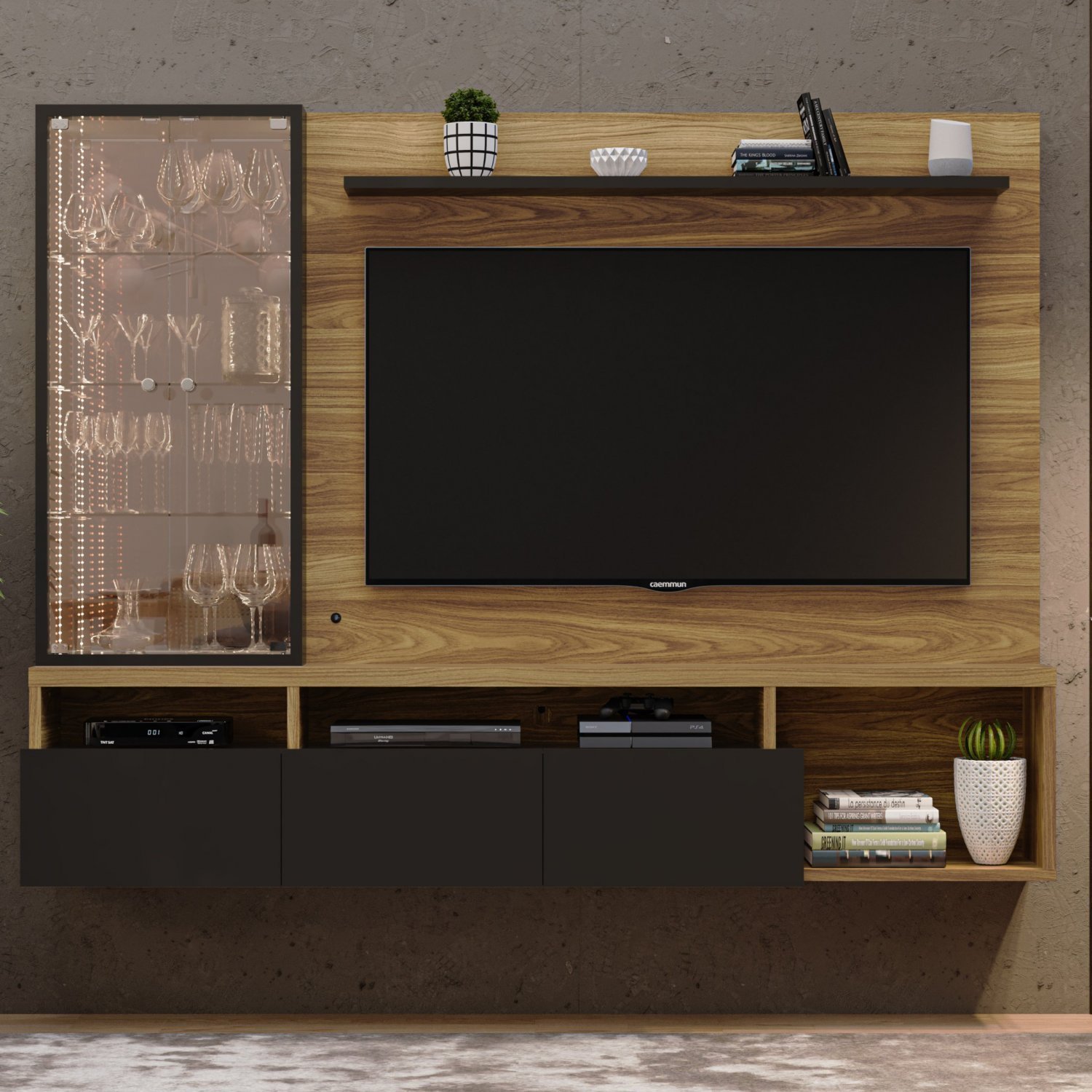 Painel para TV até 70 Polegadas com Cristaleira Wave Caemmun ...