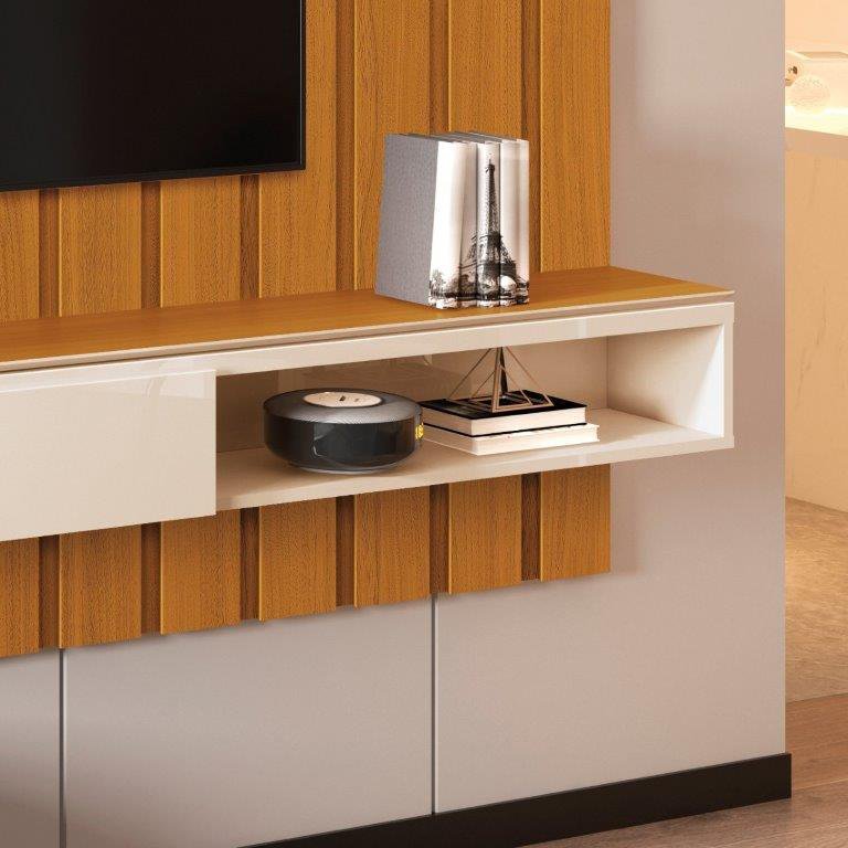 Painel Home Suspenso Brisye ripado grande 2.20m com nicho cor Off white ...