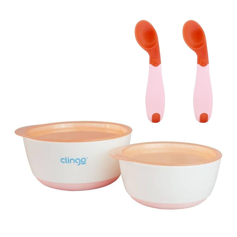 Kit 2 Tigelas Infantil Com Tampa + 2 Colheres Termossensíveis Clingo ...
