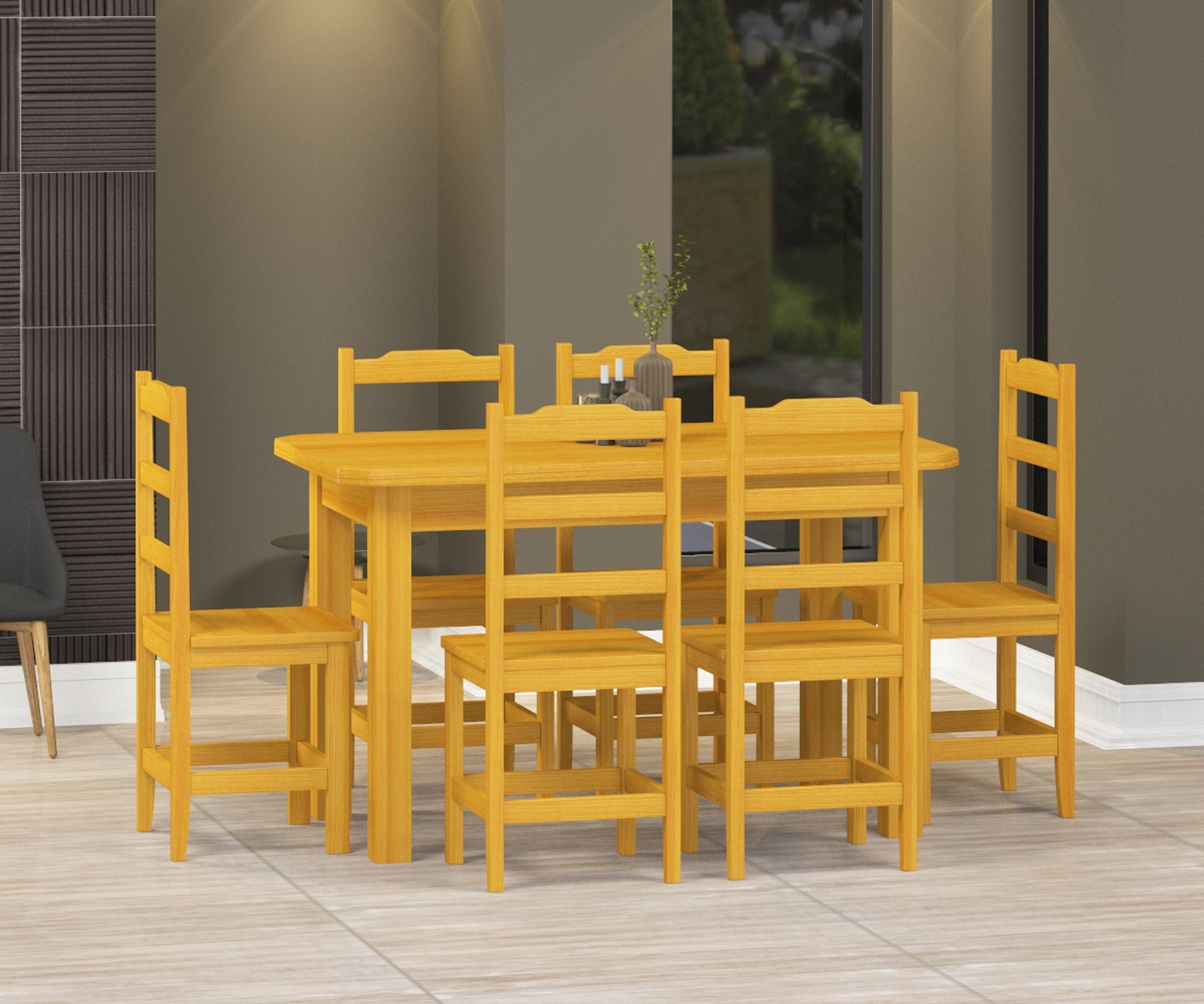 Mesa com 6 Cadeiras 135x75 Madeira Maciça Perola Cerejeira - Nemargi ...