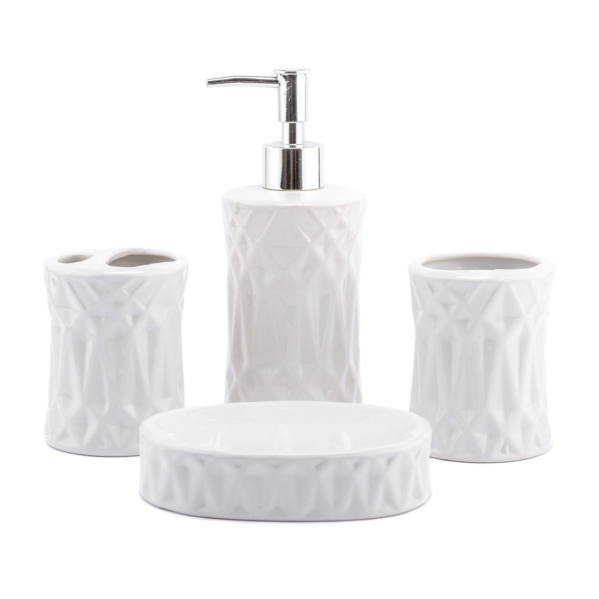 Kit Banheiro Lavabo Porta Sabonete Líquido Porcelana Branco KB-335 PGB ...