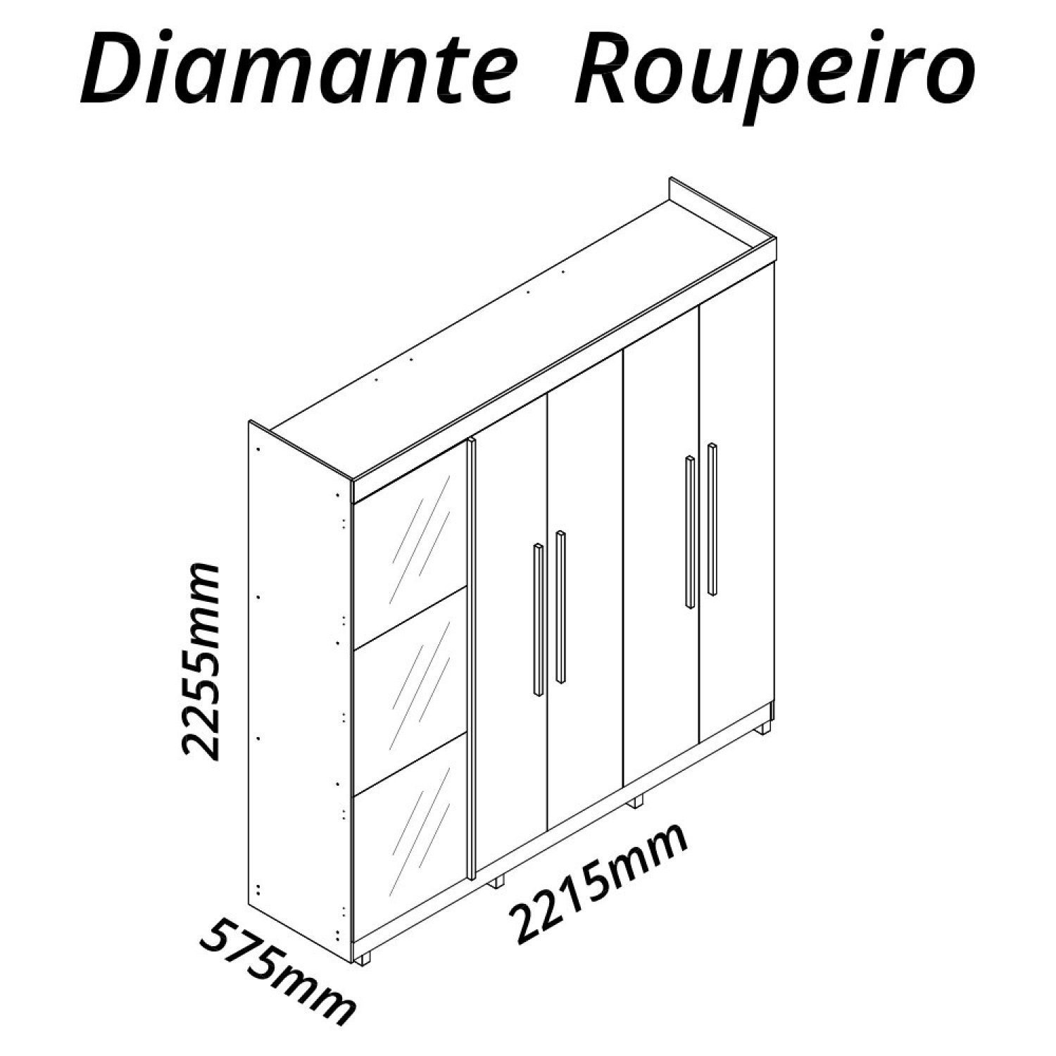 Guarda-Roupa Casal com Sapateira 5 Portas 1 Porta Espelhada Diamante ...