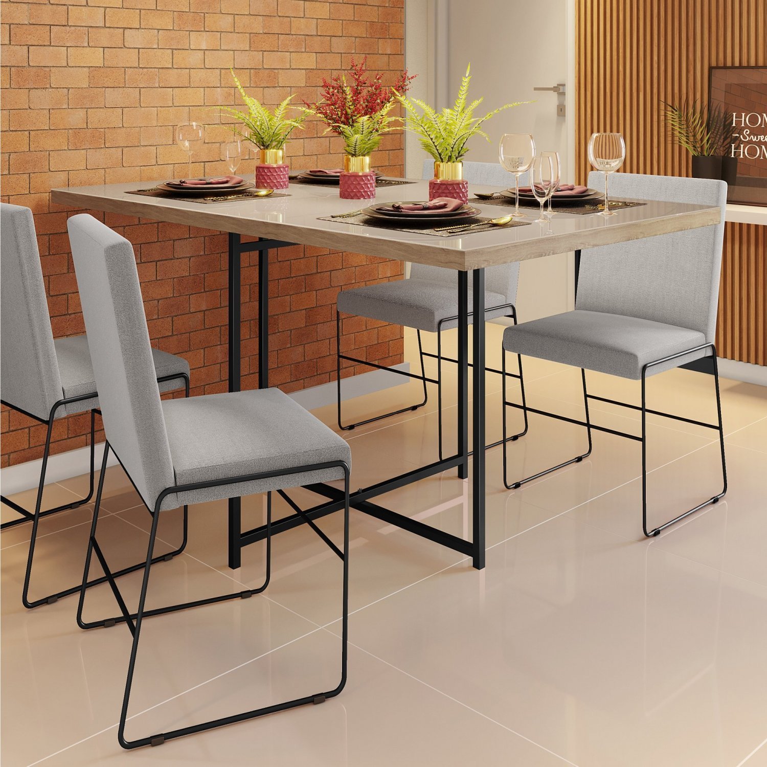 Mesa Jade 120x90cm Tampo MDF e Vidro Mais Acessórios | MadeiraMadeira