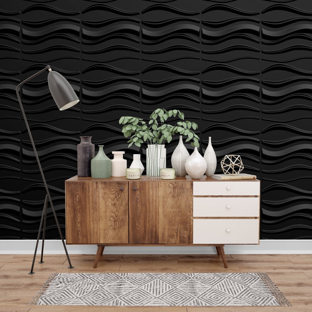 KIT 36 Placas 3D PVC Preto Decoração Revestimento PREMIUM de Parede e ...