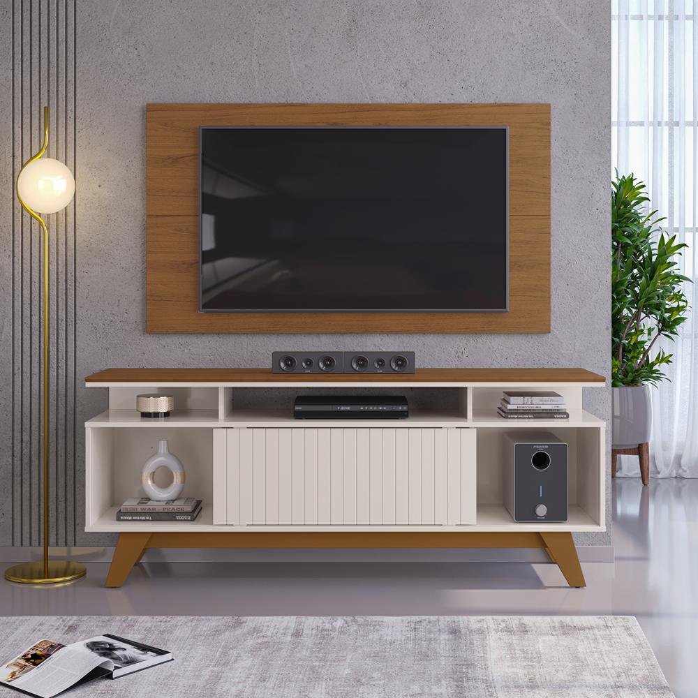 Rack Luke com Painel Liam para Tv até 50 Polegadas 1 Porta Dj Móveis Freijó / Off White ...