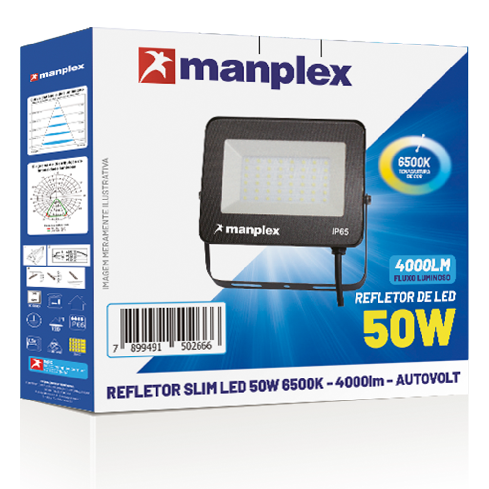 Refletor LED Slim 50W verde Manplex | MadeiraMadeira