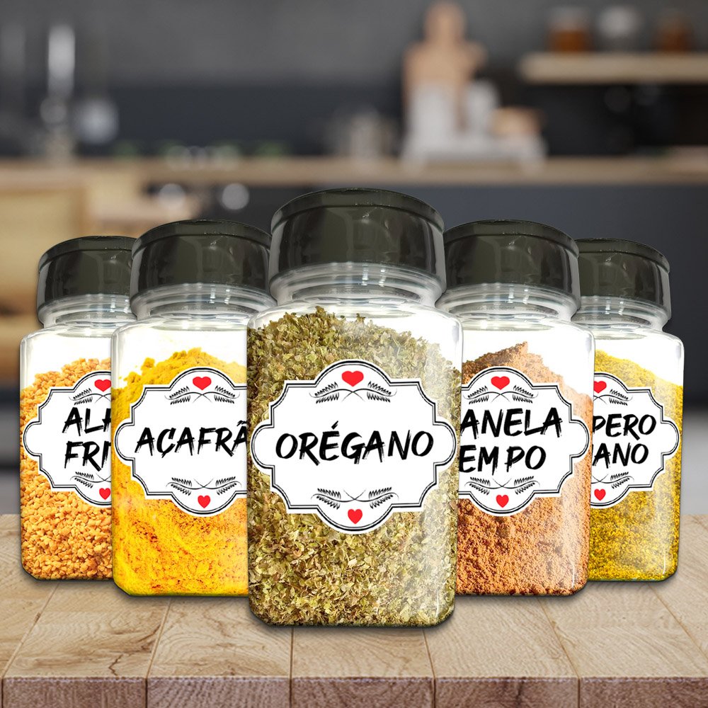 Pote Tempero Kit 12 Potes+24 Etiquetas Adesivas Porta Condimento Q170 ...
