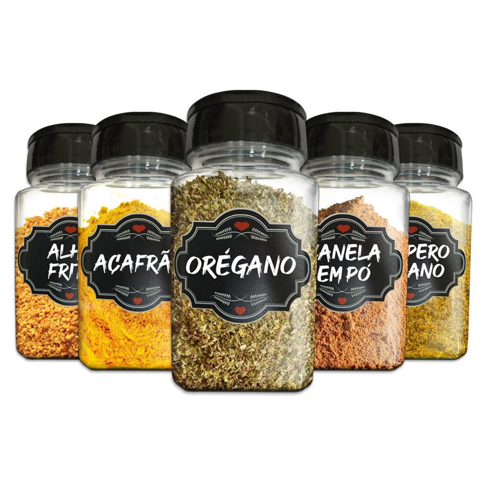 Pote Tempero Kit 12 Potes+24 Etiquetas Adesivas Porta Condimento Q170 ...