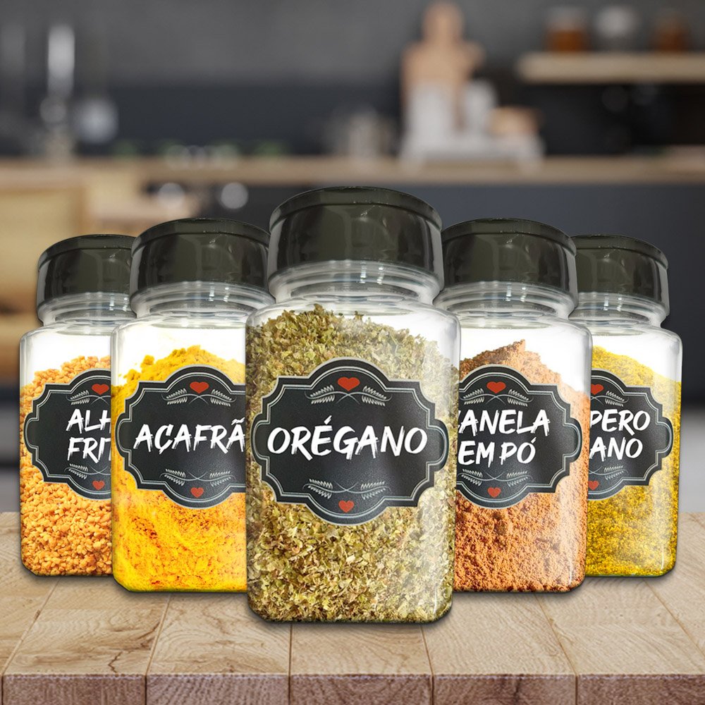 Pote Tempero Kit 12 Potes+24 Etiquetas Adesivas Porta Condimento Q170 ...