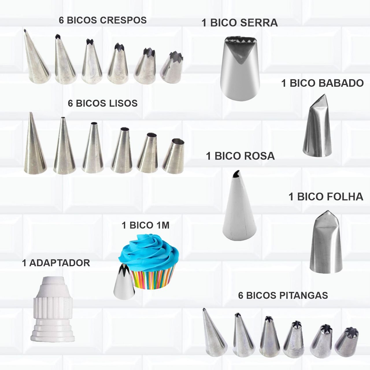 Kit Bicos De Confeitar 22 Peças + 1m + Adaptador | MadeiraMadeira