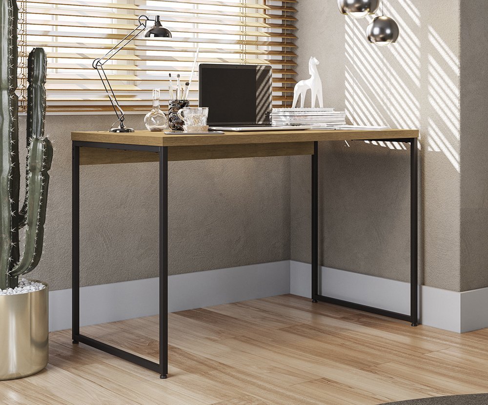 Mesa Secretária 118 cm Estilo Industrial LI002 Freijo Preto Kappesberg ...