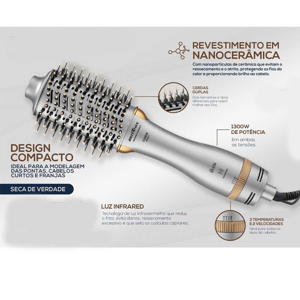 Escova Secadora Britânia Compact 1300w Bes33sd Prata Bivolt ...