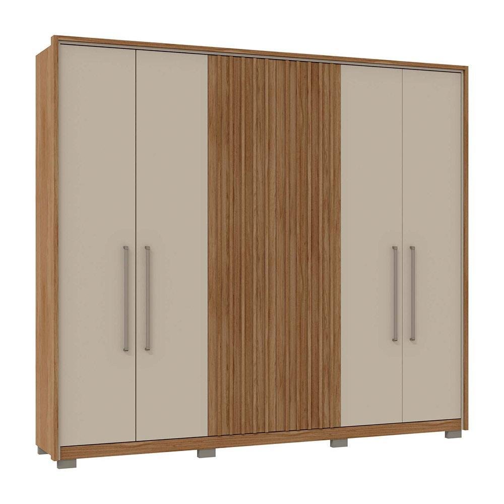 Guarda Roupa Casal 6 Portas 4 Gavetas 268cm Comodus Caemmun Buriti/Off ...