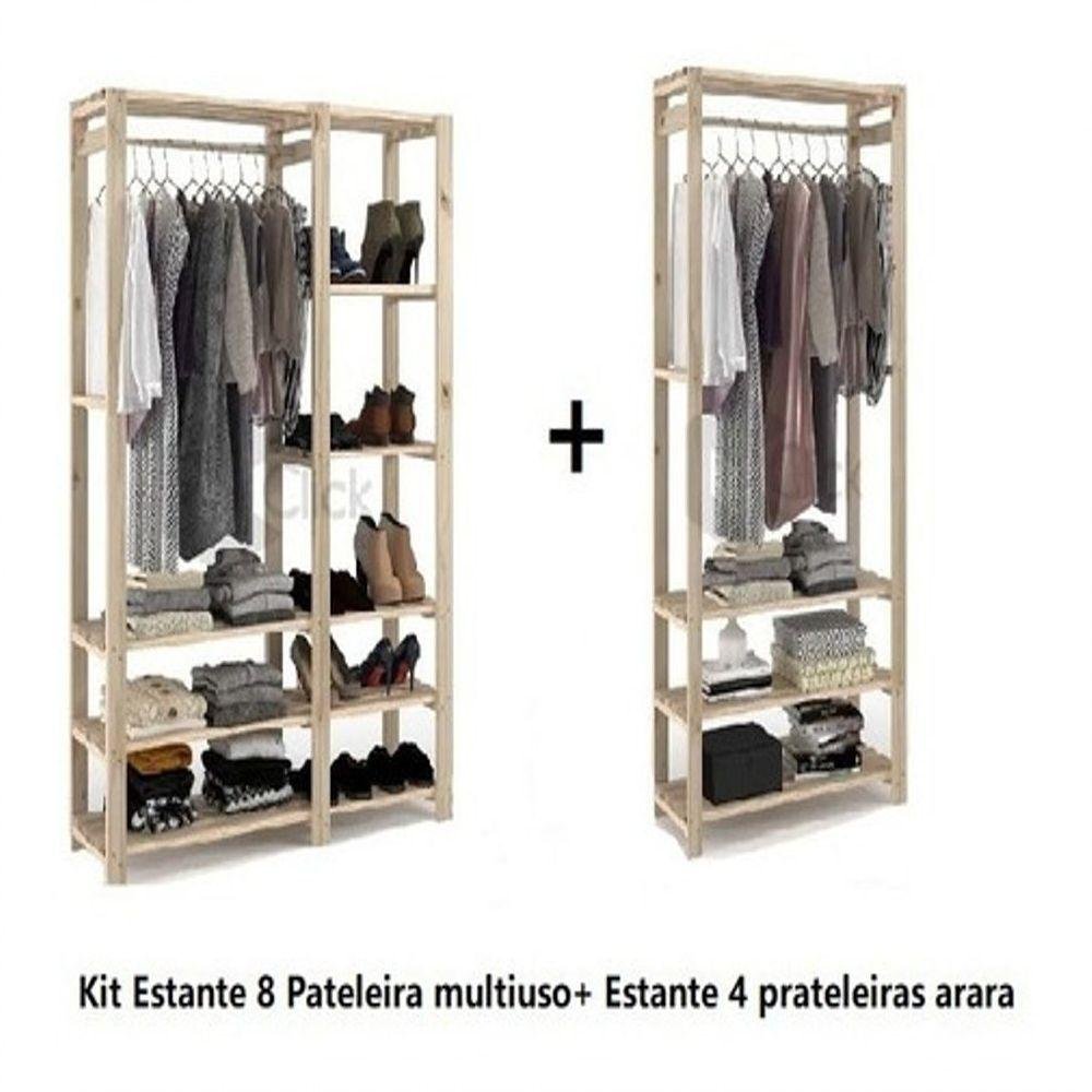 Arara C/ Nicho + Arara C/ Prateleira Espositor De Roupa Madeira Pino ...