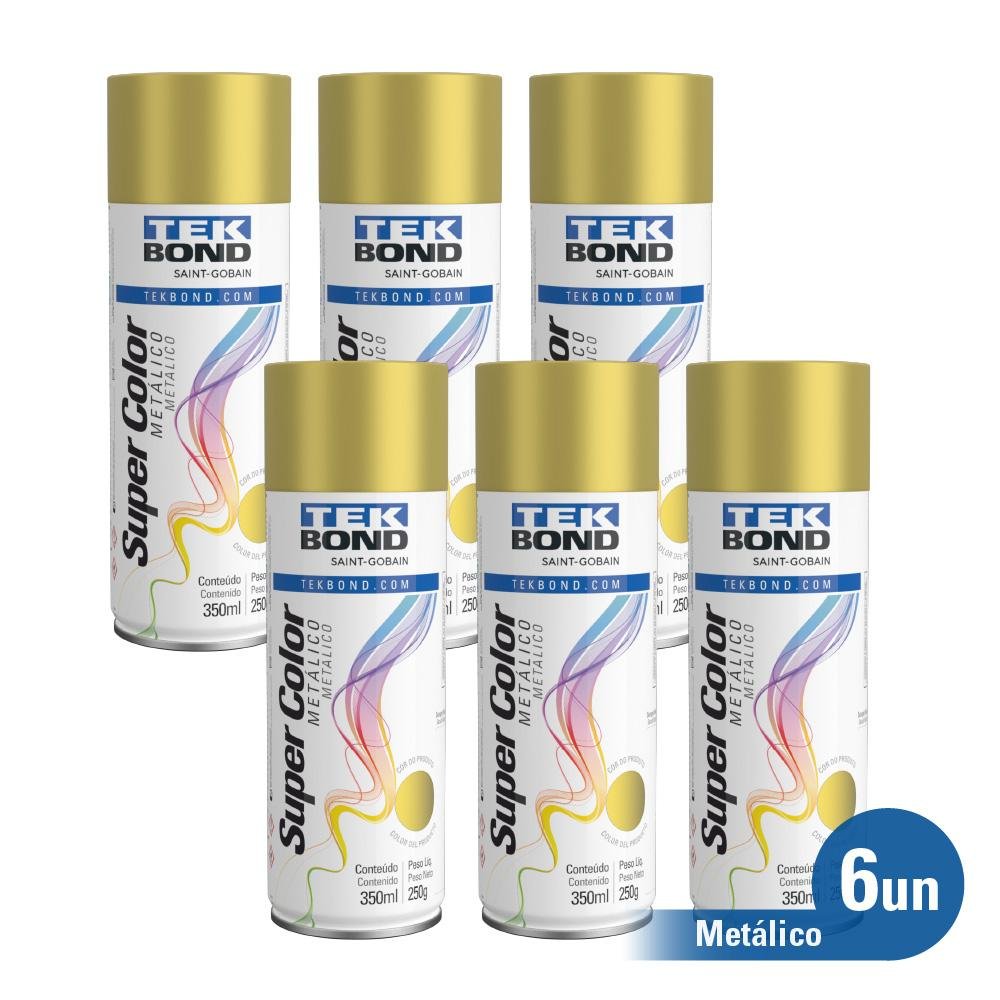 Kit 6 Tinta Spray Uso Geral Dourado Metálico 350ml 250g | MadeiraMadeira
