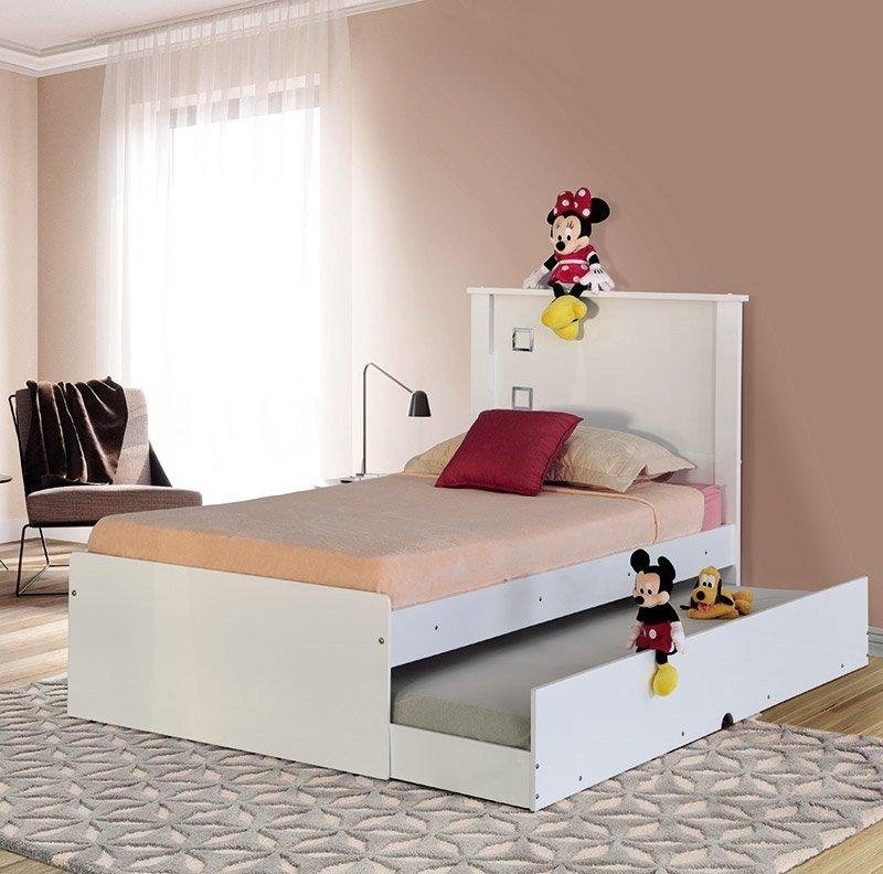 Cama Bibox Solteiro Barcelona Branco com Colchões | MadeiraMadeira