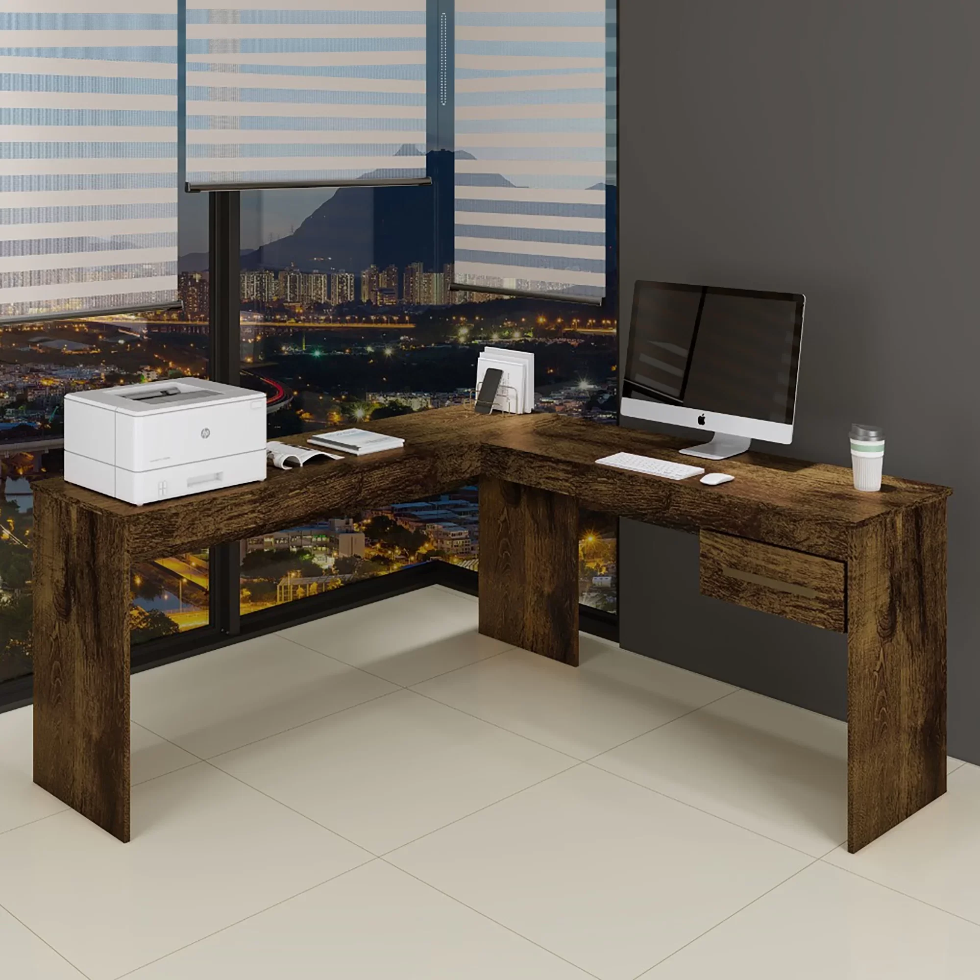 Escrivaninha em L com Gaveta Munique Kaiki Móveis | MadeiraMadeira