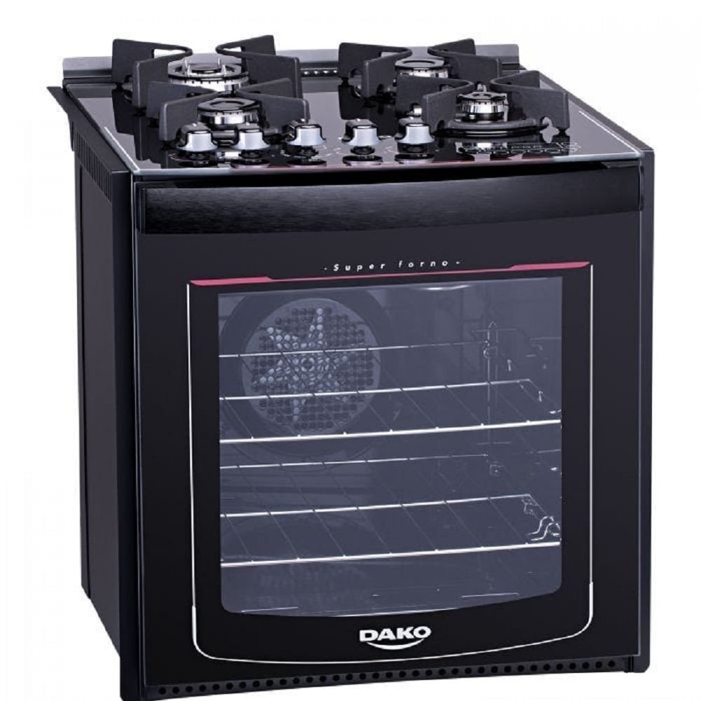 Fogão de Embutir Dako 4 Bocas Turbo Glass Preto - Bivolt | MadeiraMadeira