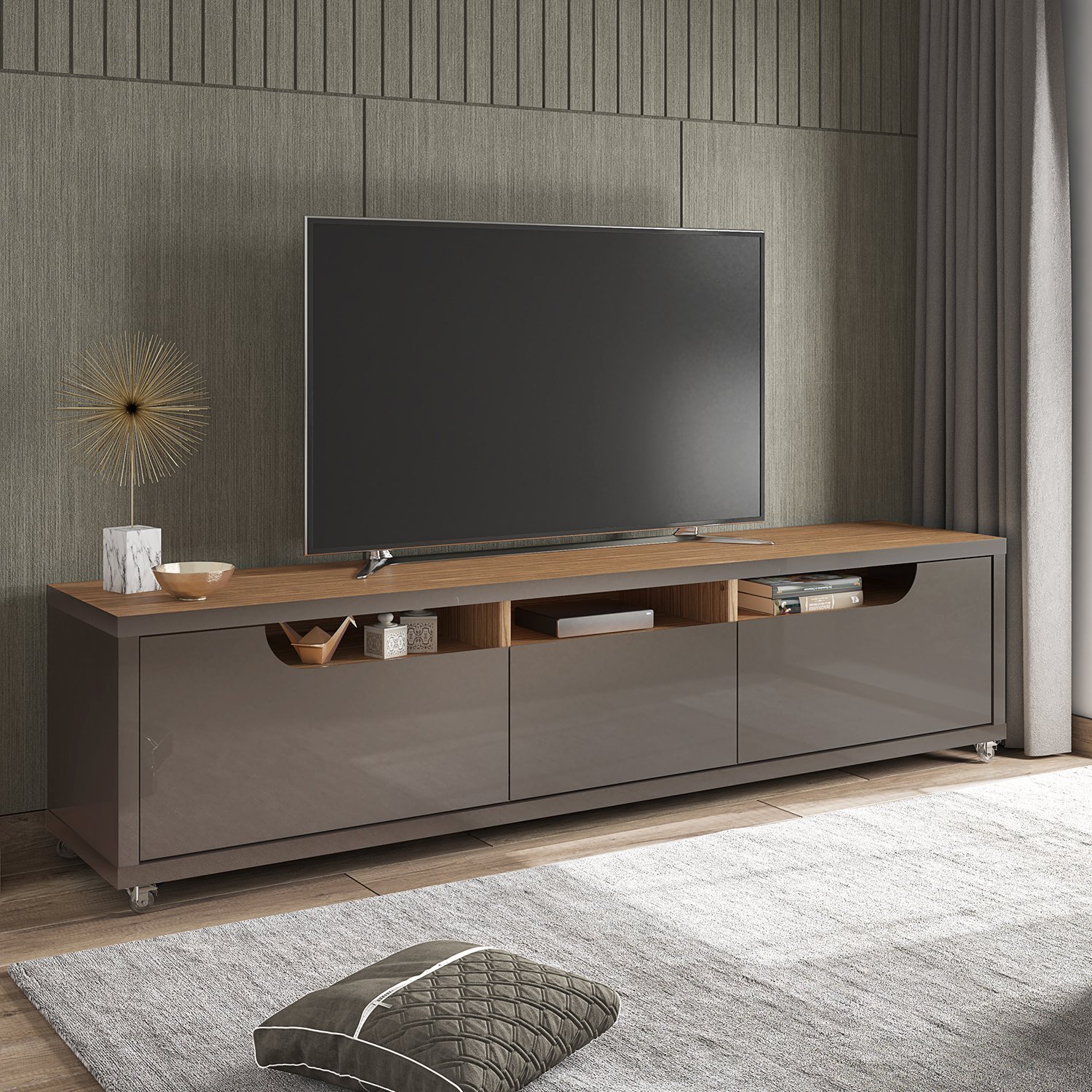 Rack Para TV até 65 Polegadas 217cm 3 Gavetas Jersey Casa D ...