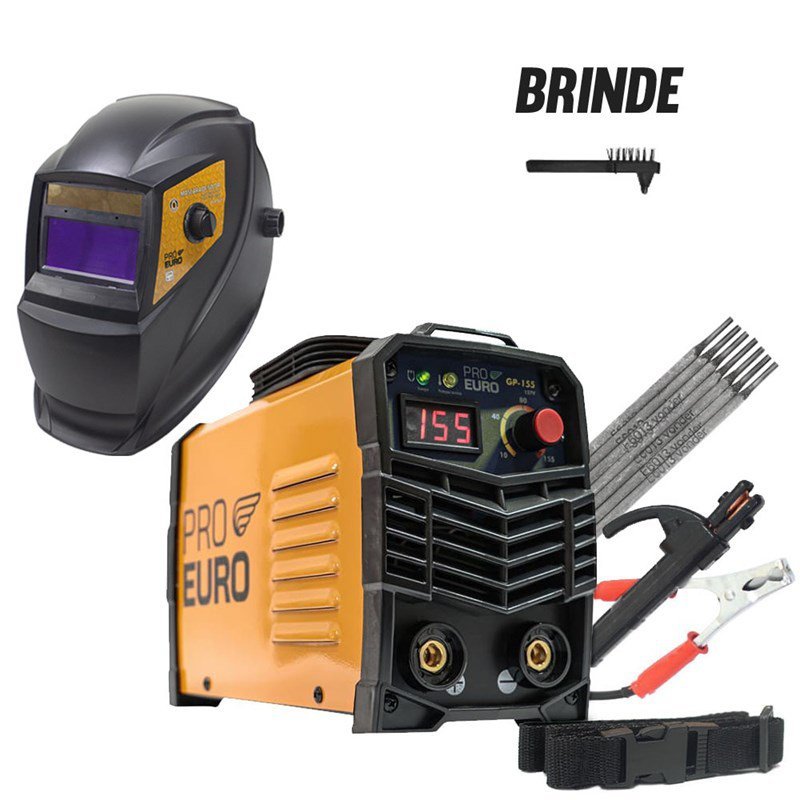 Máquina de solda inversora 155amp 127v pró euro + máscara regulavel preta + 500g eletrodo 6013 3 ...
