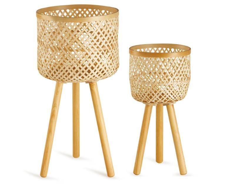 Kit 2 Cachepot Em Fibra Natural Vazado Pés Em Madeira Tripé | MadeiraMadeira