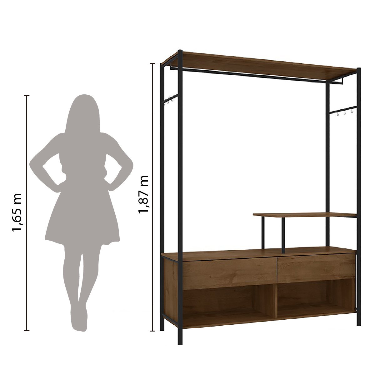 Closet Módulo Guarda Roupas Aberto Casal 2 Gavetas Estilo Industrial 1 ...