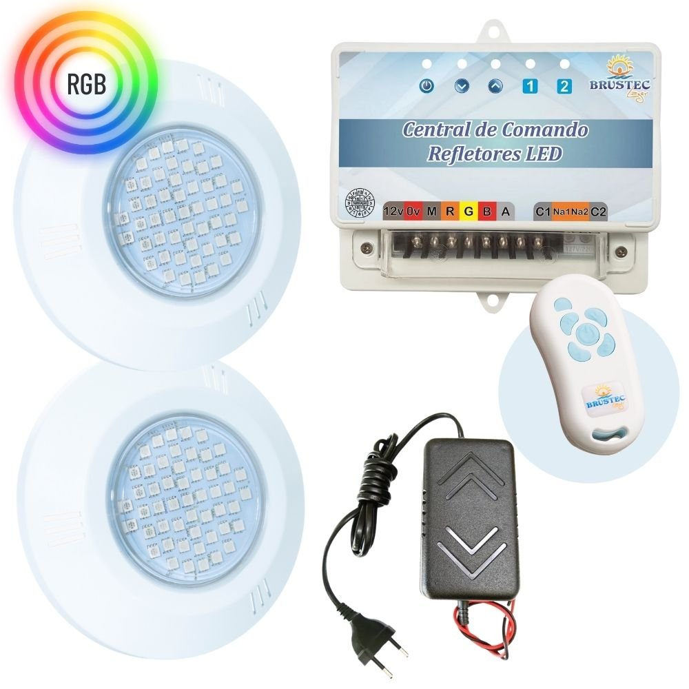 Kit Iluminação 2 Refletores de Led 9W RGB em ABS com Central Sonora e ...