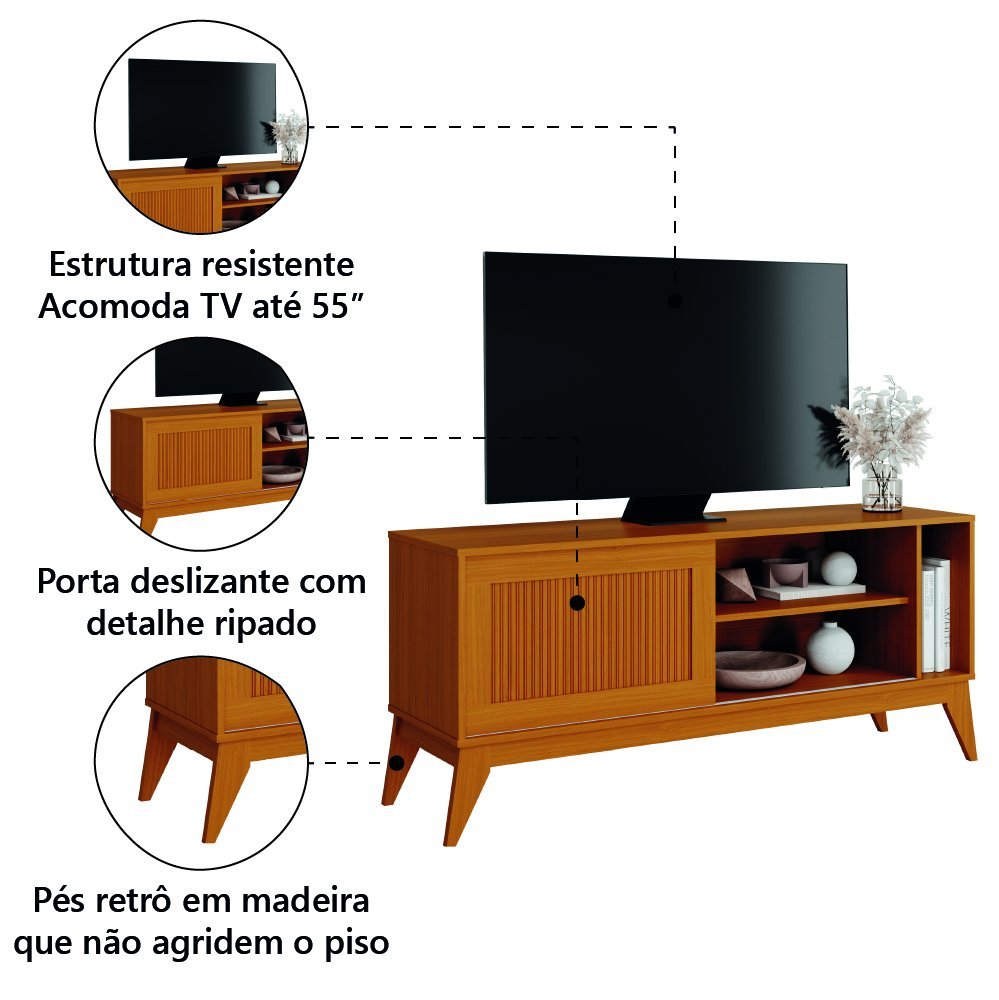 Rack Bancada para Tv até 55 Polegadas 1,36m Ripado Impressão 3d 1 Porta Cedro Aruba Edn ...