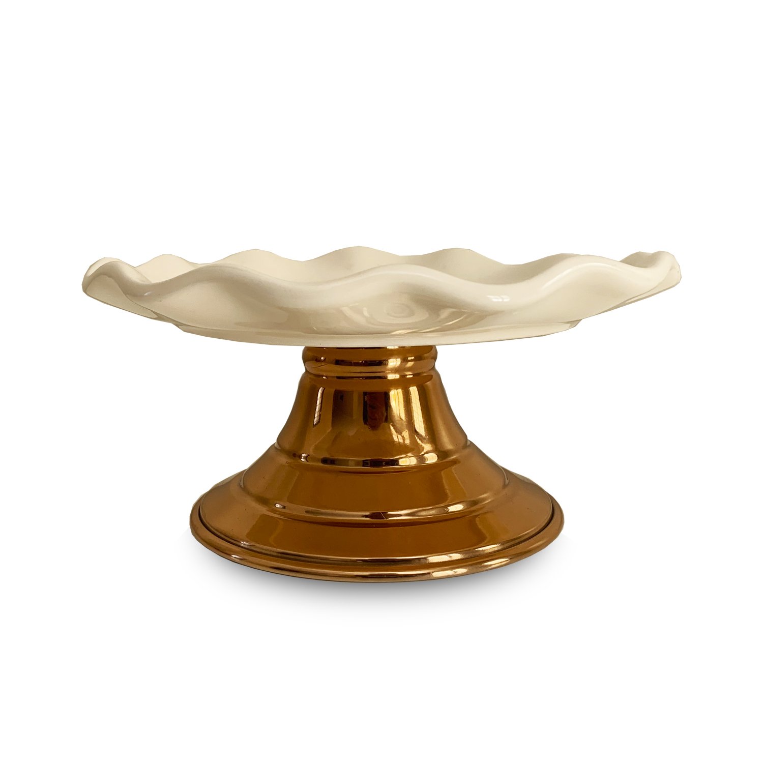 Boleira Onda Branca Dourado Bolo Pudim Louça | MadeiraMadeira