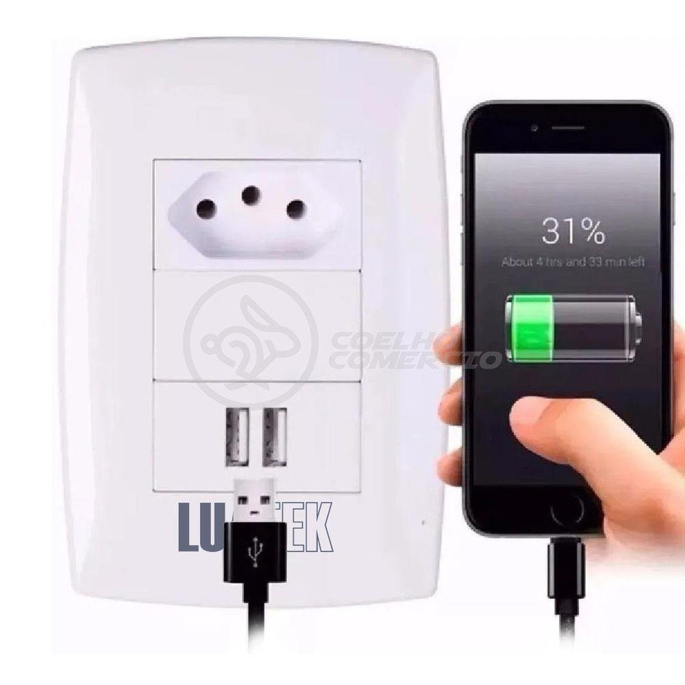 Tomada Parede 1 Entrada Fonte 2 Usb 5v Smart House 10a | MadeiraMadeira