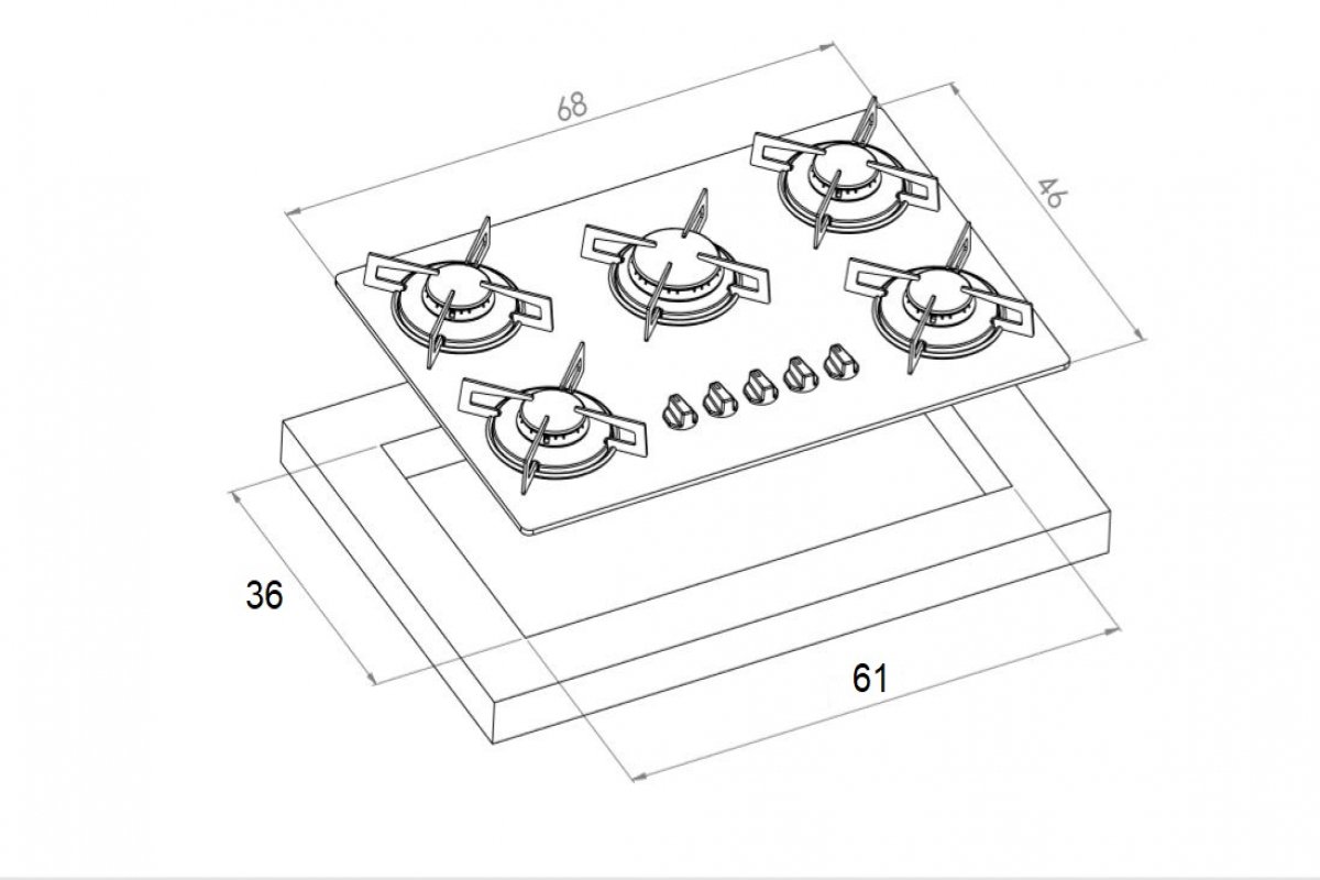 Fogão Cooktop FORNELLO a Gás 5 bocas preto - acendimento automático | MadeiraMadeira