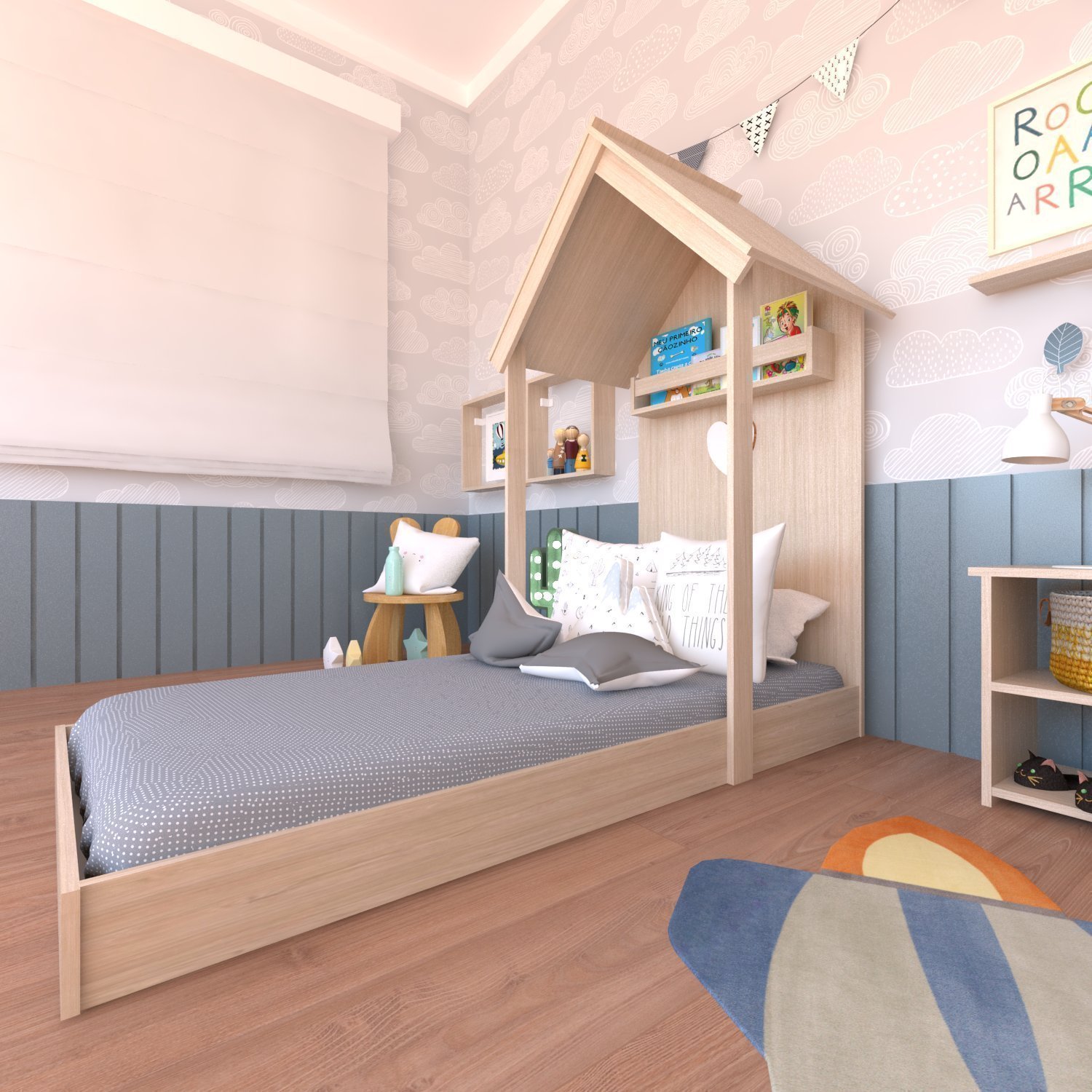 Conjunto Infantil Cama Banqueta 2 Nicho e Prateleira Bramov Móveis ...