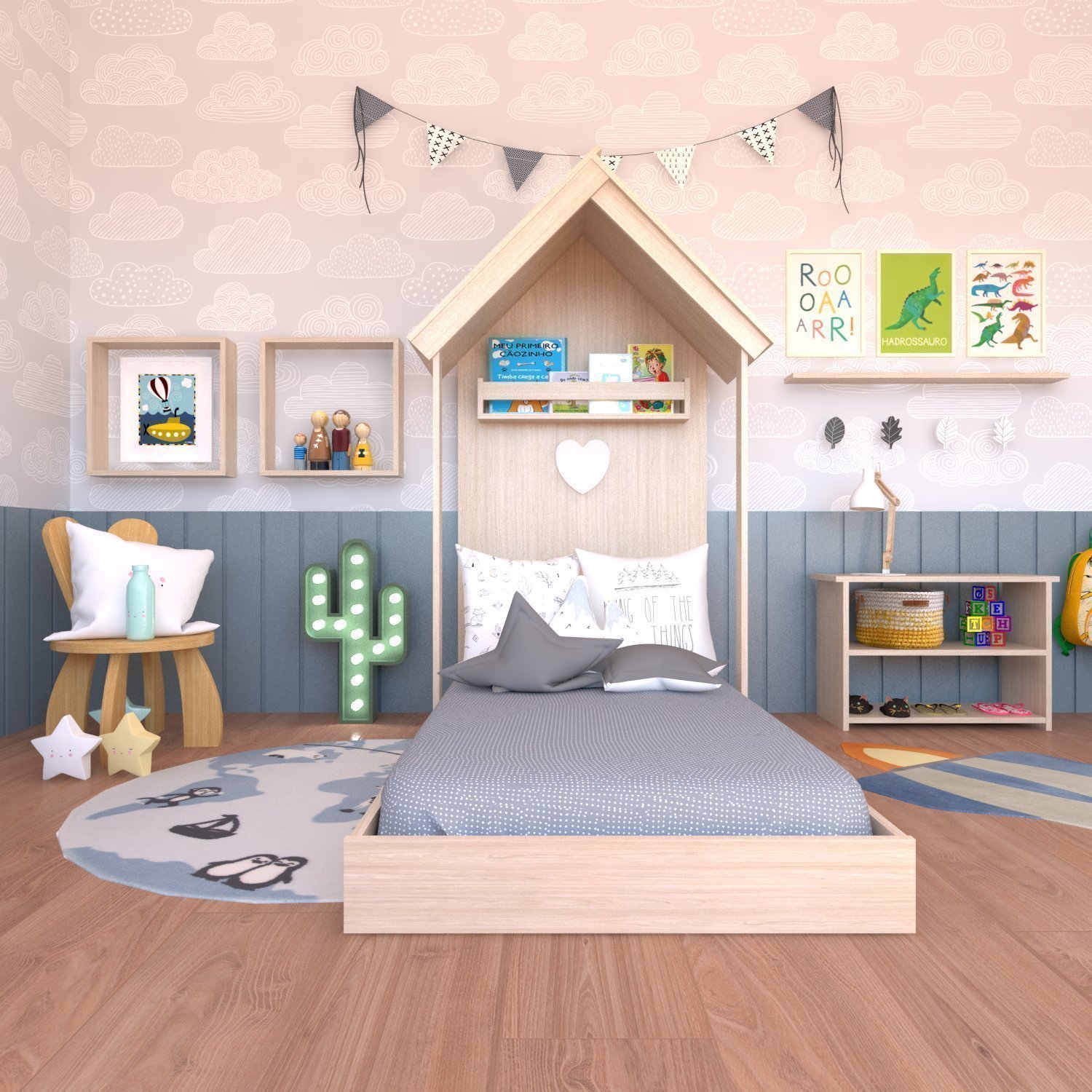 Conjunto Infantil Cama Banqueta 2 Nicho e Prateleira Bramov Móveis ...