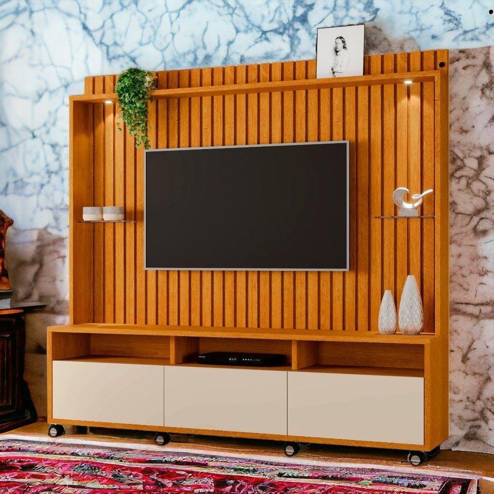 Estante Home Tvs 60 4 Portas Absoluto Naturalle e Off Ripado Carmolar ...