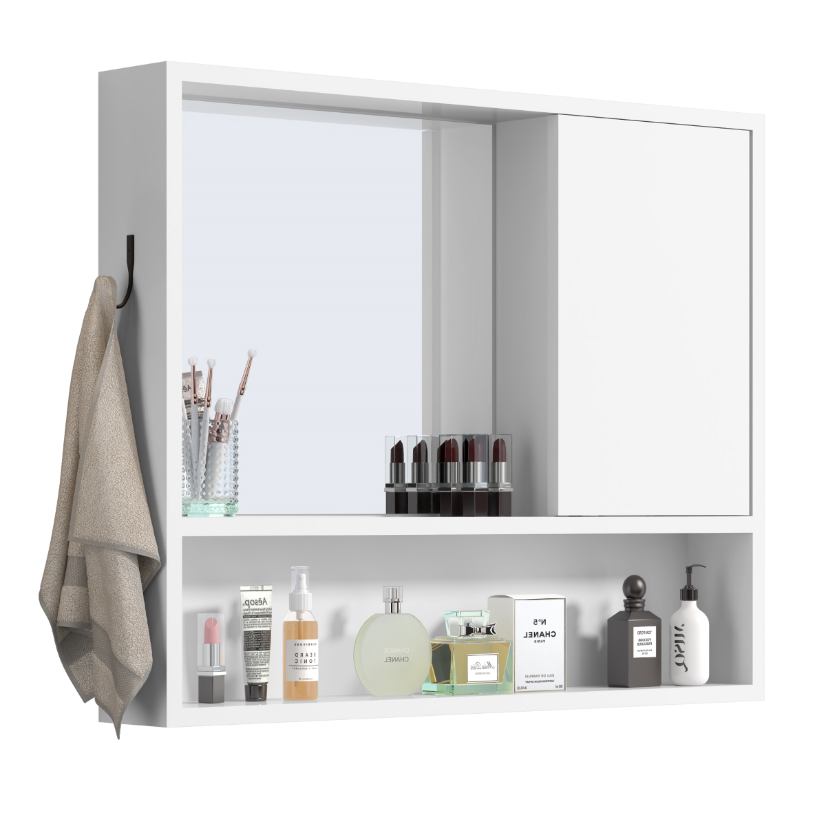 Espelheira Para Banheiro Armário Com Gancho Porta Amon:Branco ...