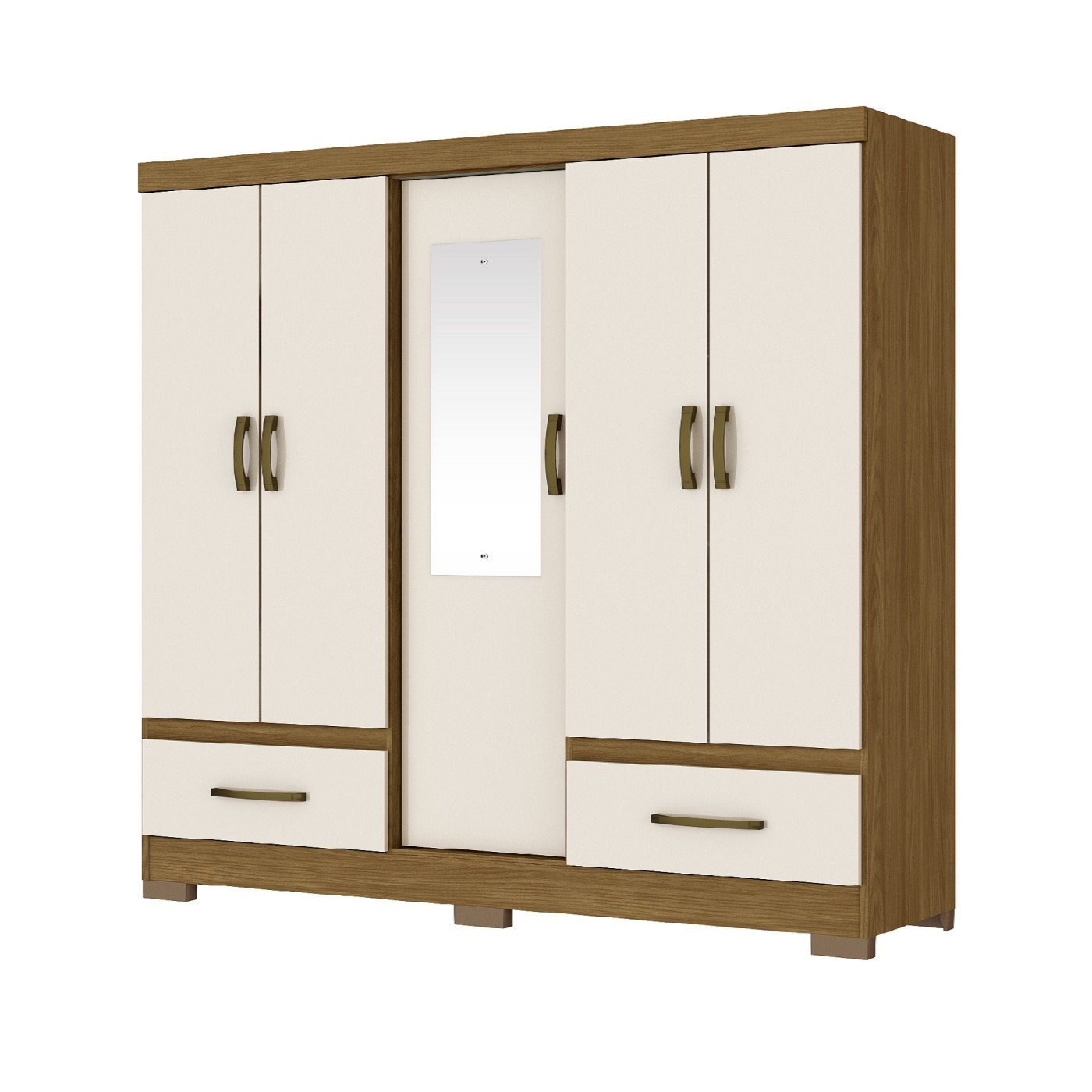 Guarda Roupa 05 portas 02 gavetas B60 Briz com Espelho - Henn - Nature com Off white ...