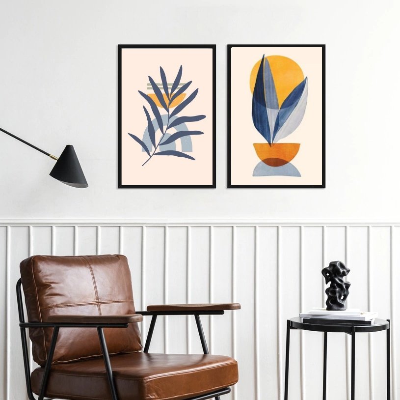 Kit 2 Quadros Plantas Boho - Azul Royal 45x34cm:moldura Preta ...