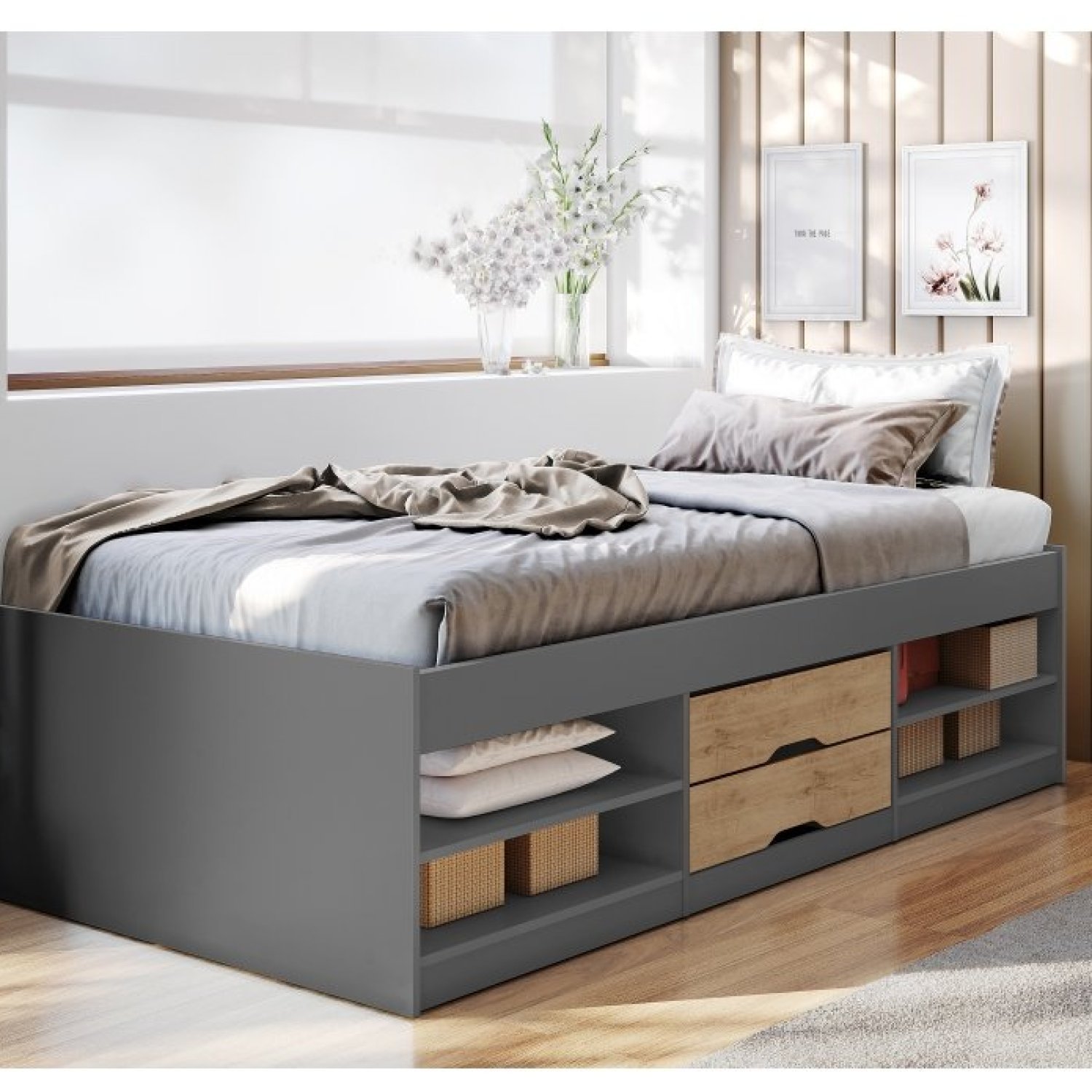 Cama Solteiro Multifuncional 2 Gavetas Kiara Conquista Móveis ...