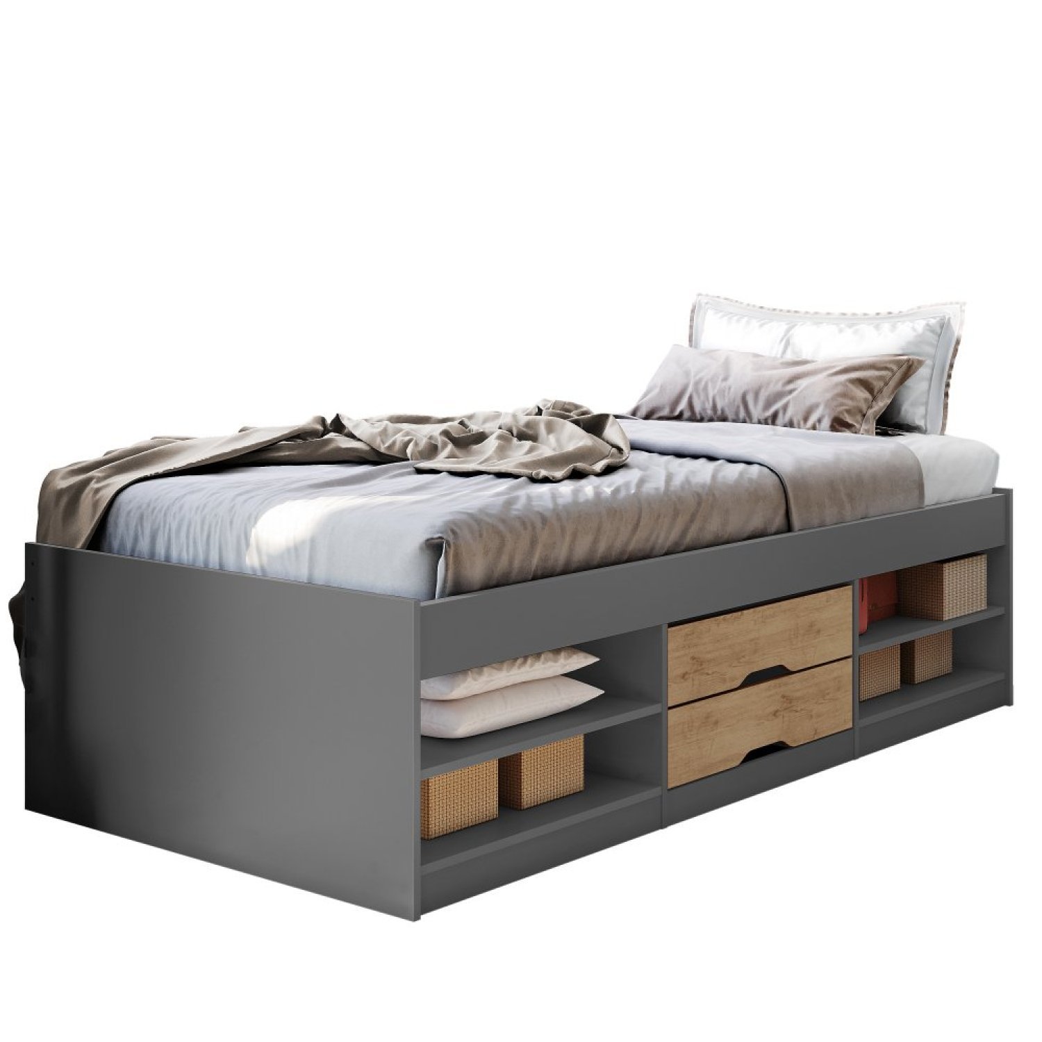 Cama Solteiro Multifuncional 2 Gavetas Kiara Conquista Móveis ...