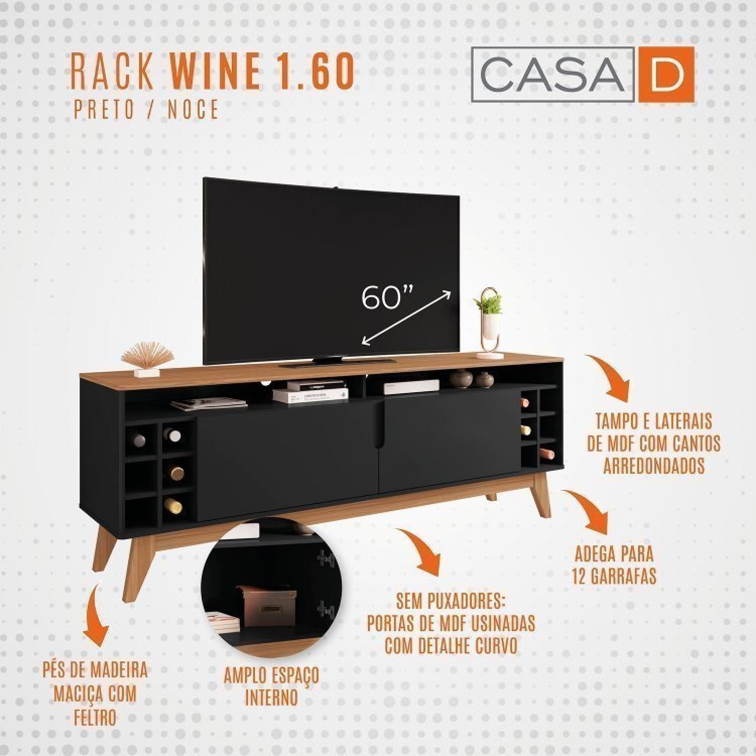 Rack com Painel para TV até 60 Polegadas Retrô com Adega Wine Esmeralda ...