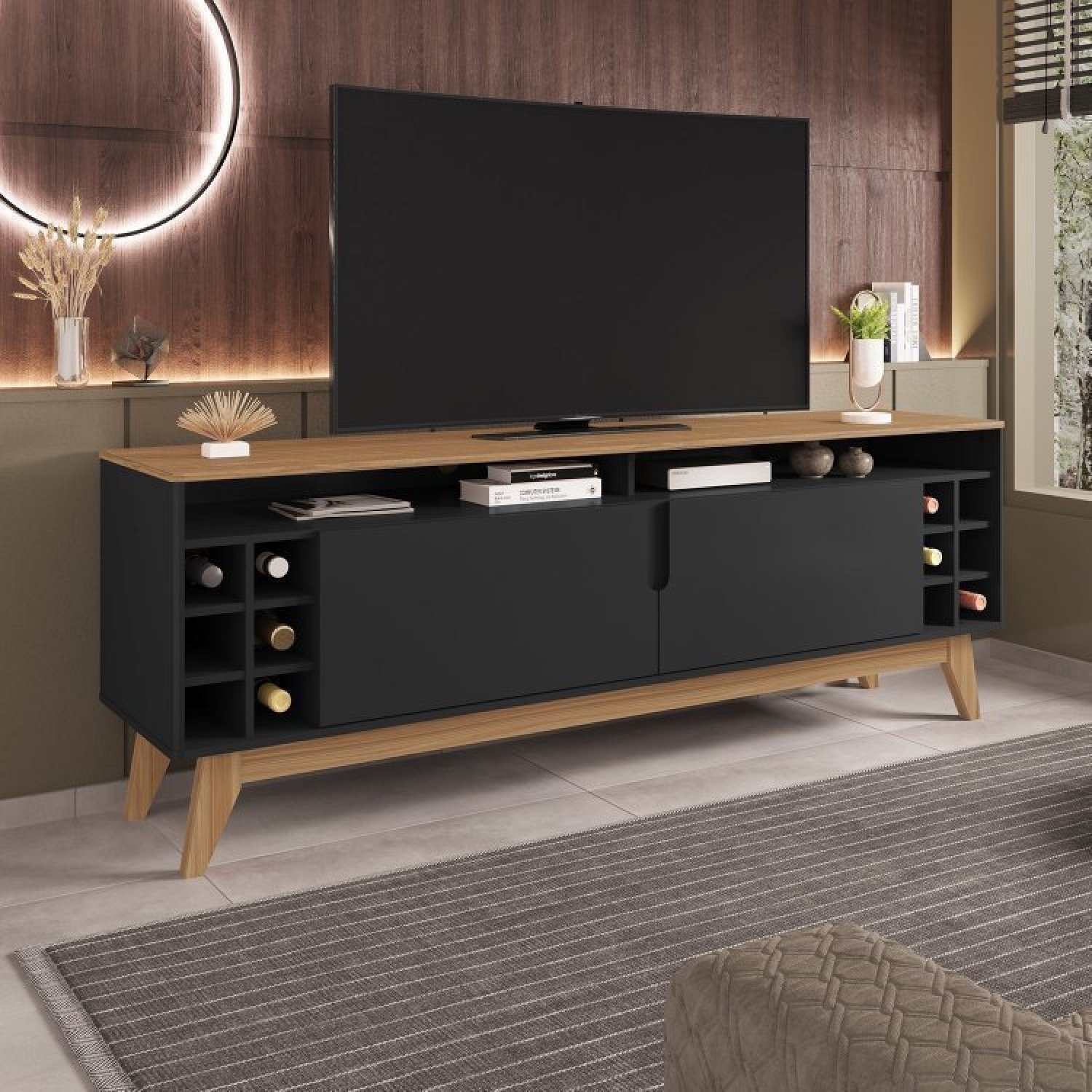 Rack com Painel para TV até 60 Polegadas Retrô com Adega Wine Esmeralda ...