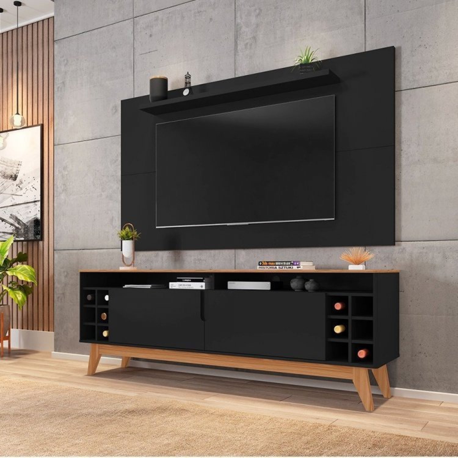 Rack com Painel para TV até 60 Polegadas Retrô com Adega Wine Esmeralda ...