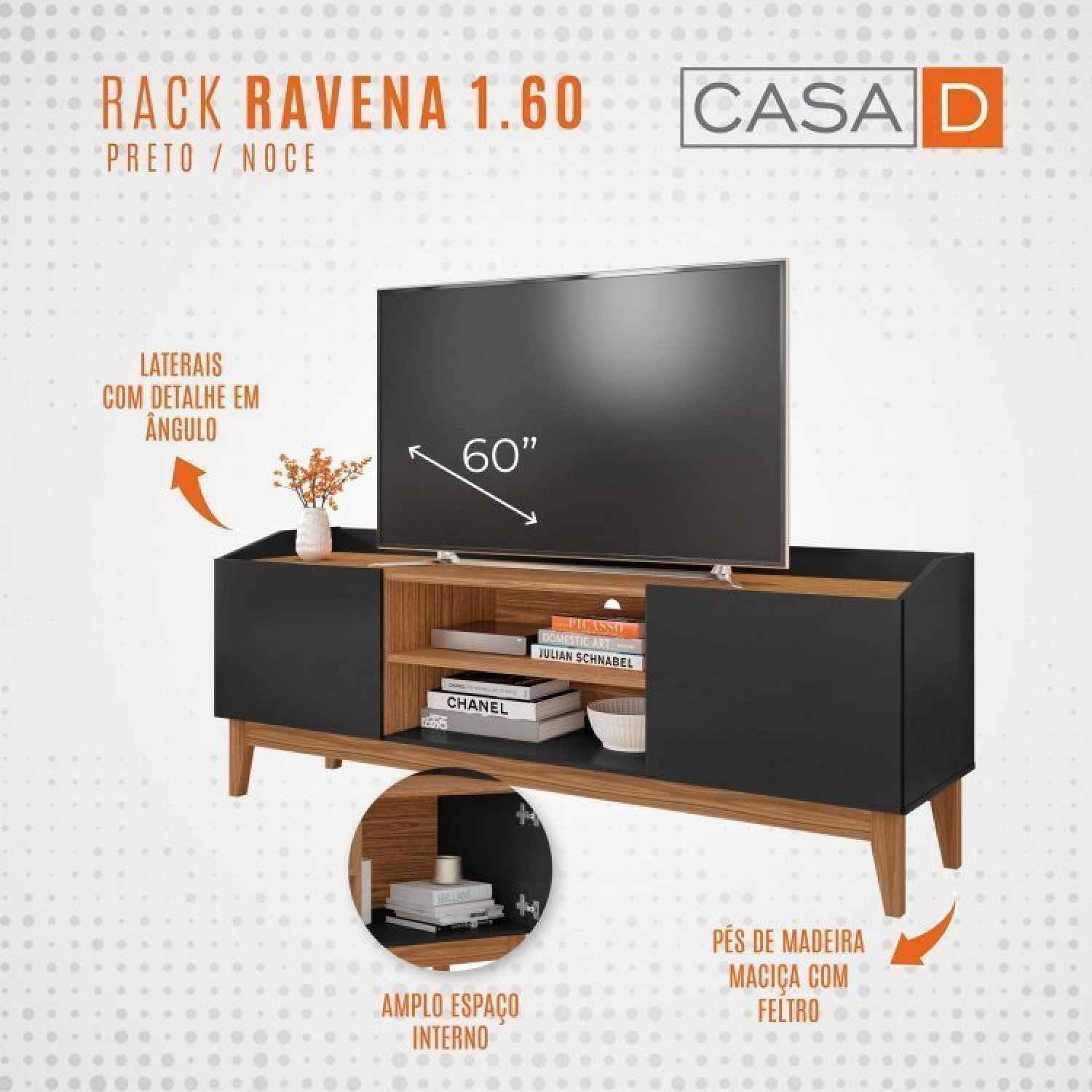 Rack com Painel para TV até 60 Polegadas Retrô Ravena Esmeralda Casa D ...
