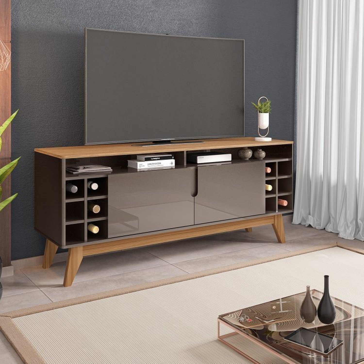 Rack com Painel para TV até 60 Polegadas Retrô com Adega Wine Safira ...