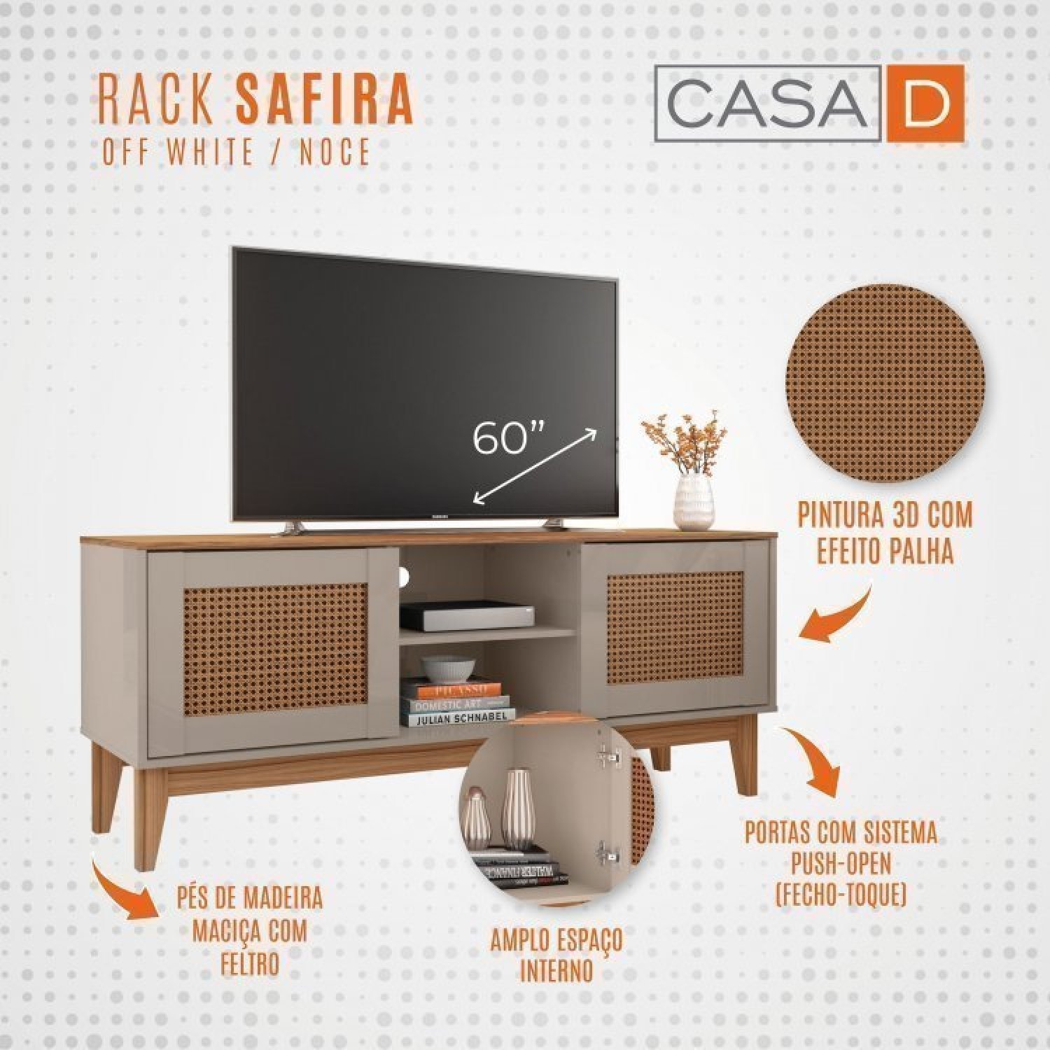 Rack com Painel para TV até 60 Polegadas Retrô Safira Versátile Casa D ...