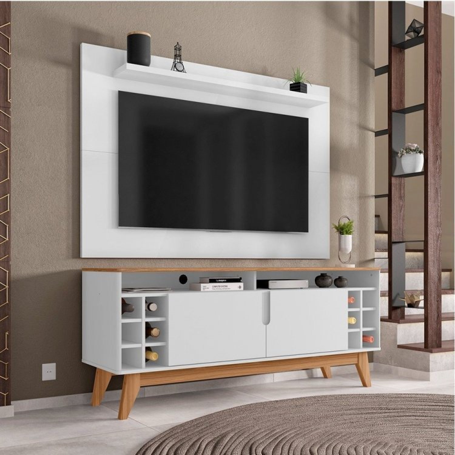 Rack com Painel para TV até 60 Polegadas Retrô com Adega Wine Safira ...